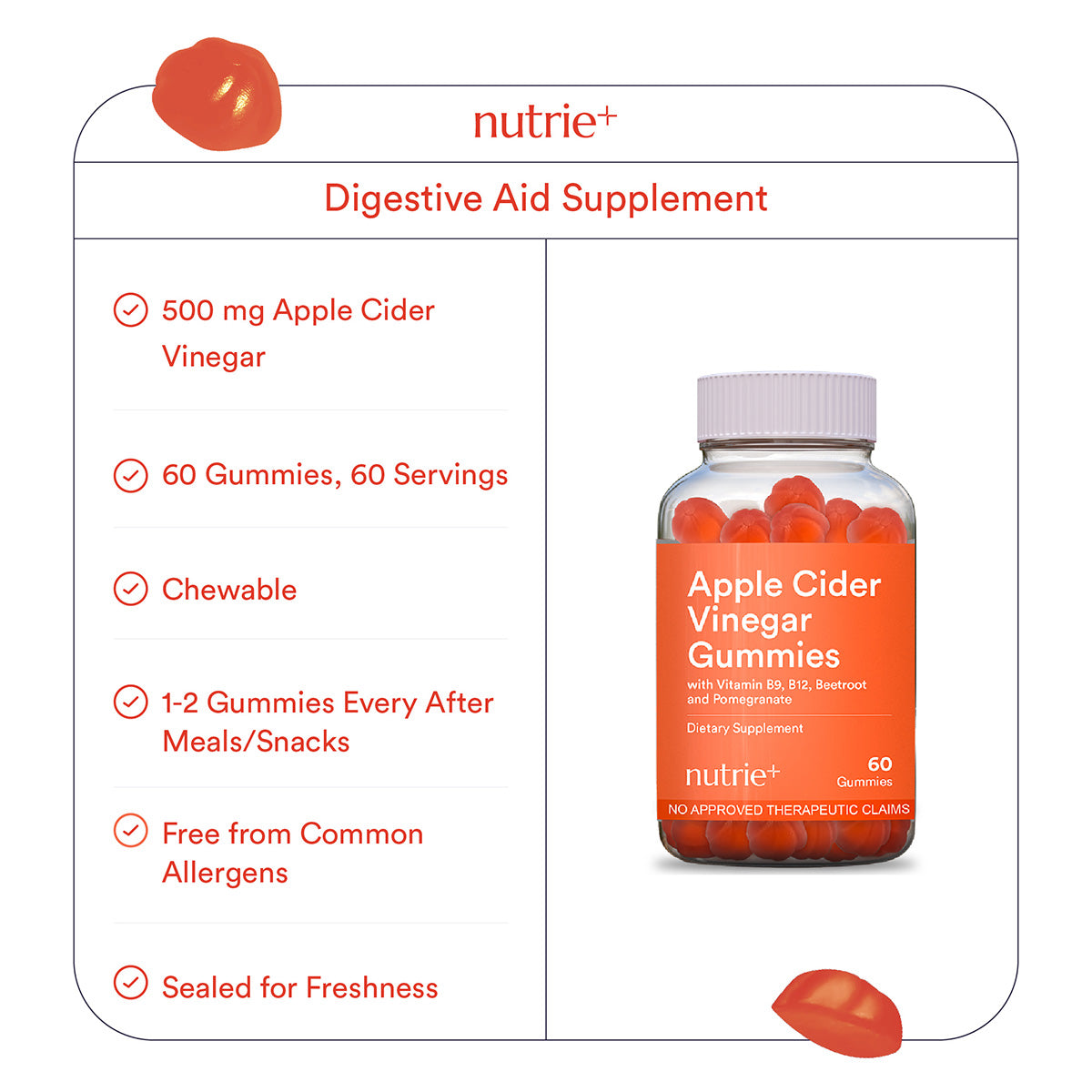 Nutrie Apple Cider Vinegar Gummies 60pcs (Appetite Management Suppleme