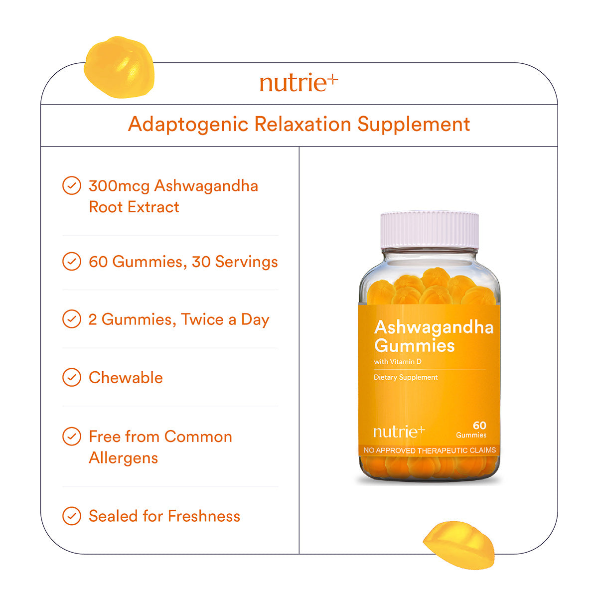 Nutrie Ashwagandha Gummies 60pcs (Adaptogenic Relaxation Supplement)