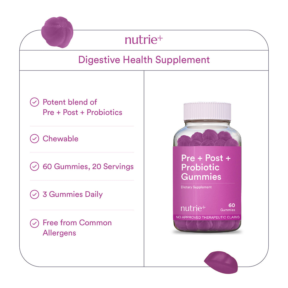 Nutrie Pre+Post+Probiotic Gummies 60pcs (Digestive Health Supplement)